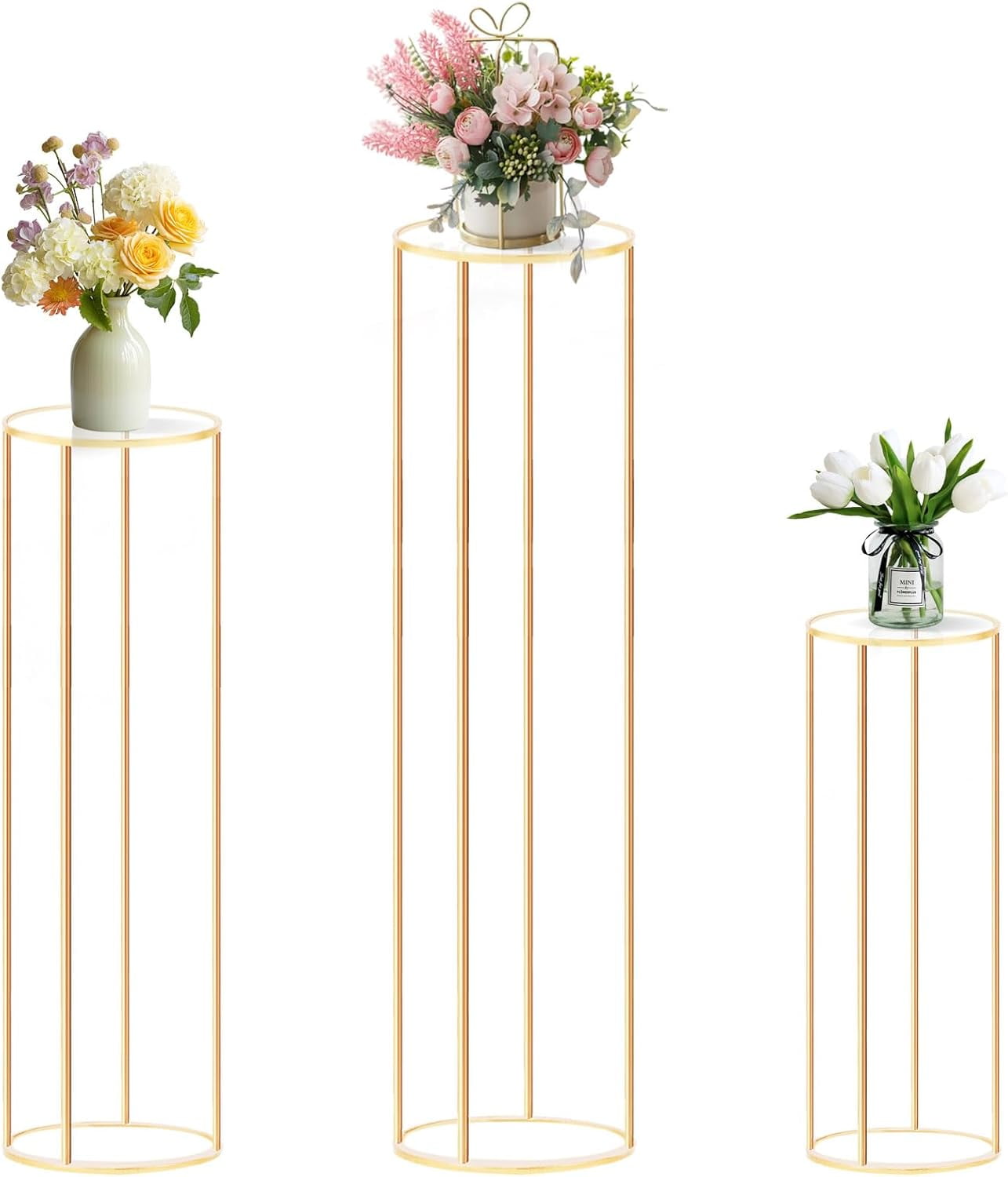 Stands for Party Gold Flower Vase Stand with Acrylic Panel 3PCS Cake ...
