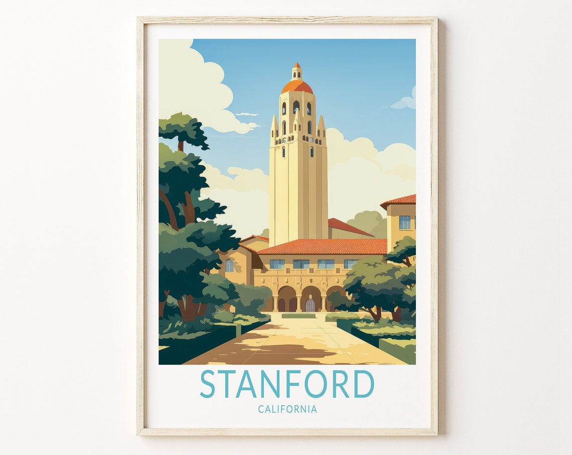 Stanford University Travel Poster, Stanford Travel Wall Art, California ...