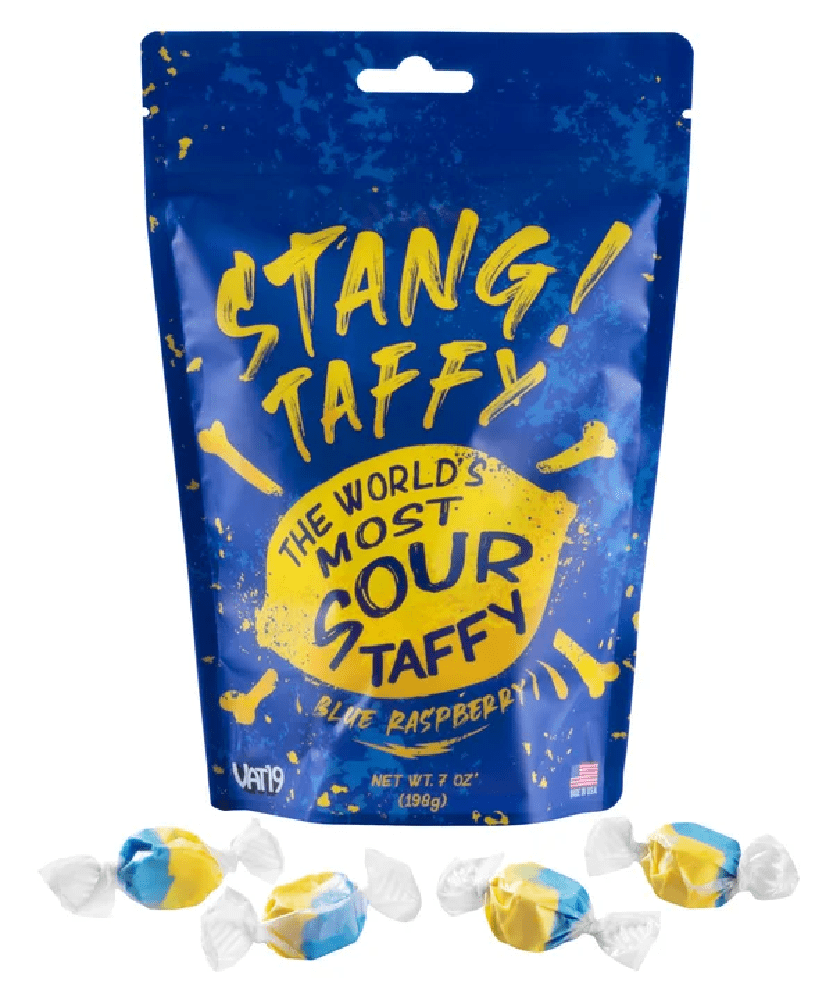 Stang! Sour Taffy – Blue Raspberry, 7 oz Bag – Extreme Sour Chewy Candy ...