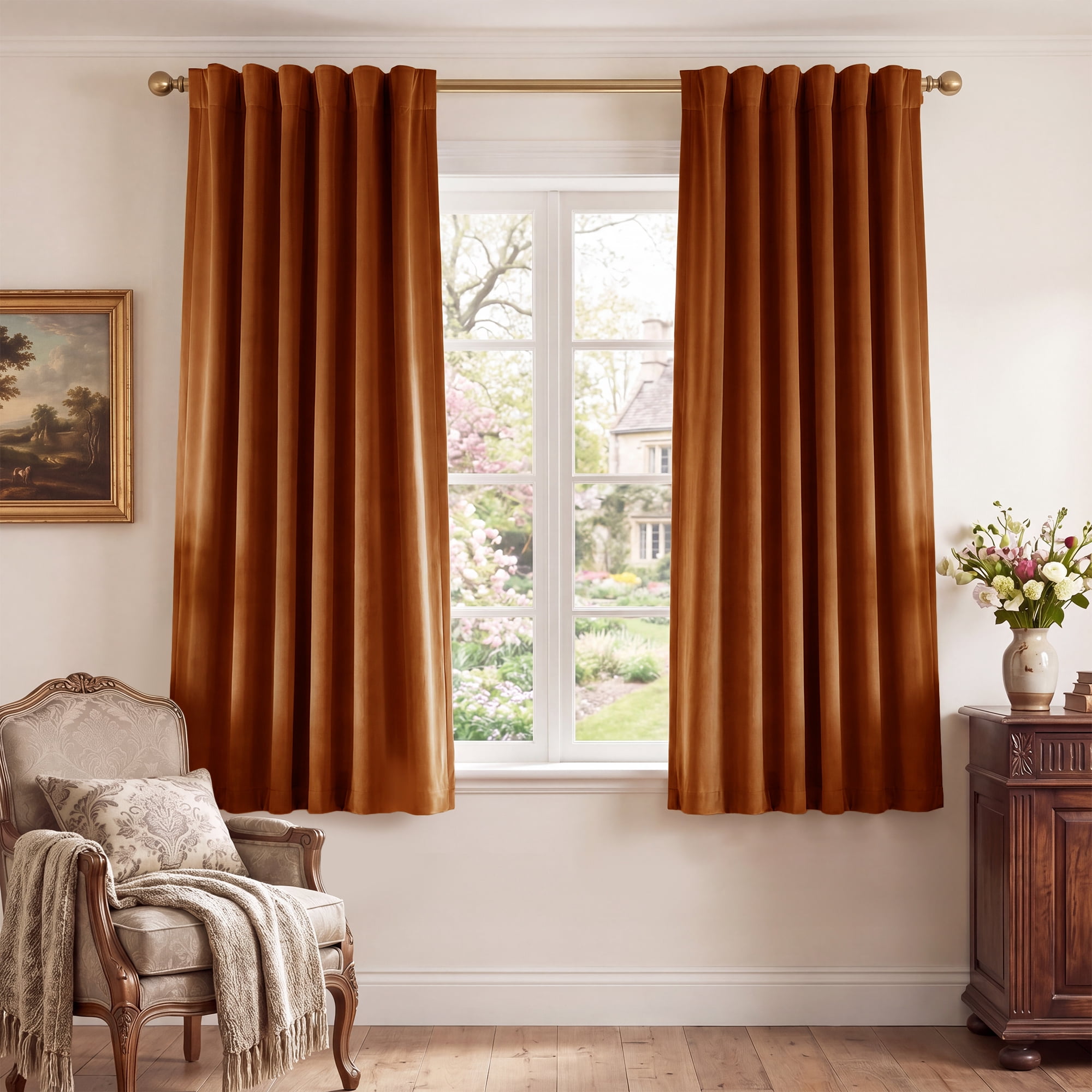 StangH Burnt Orange Velvet Curtains, Thermal Insulated Room Darkening ...