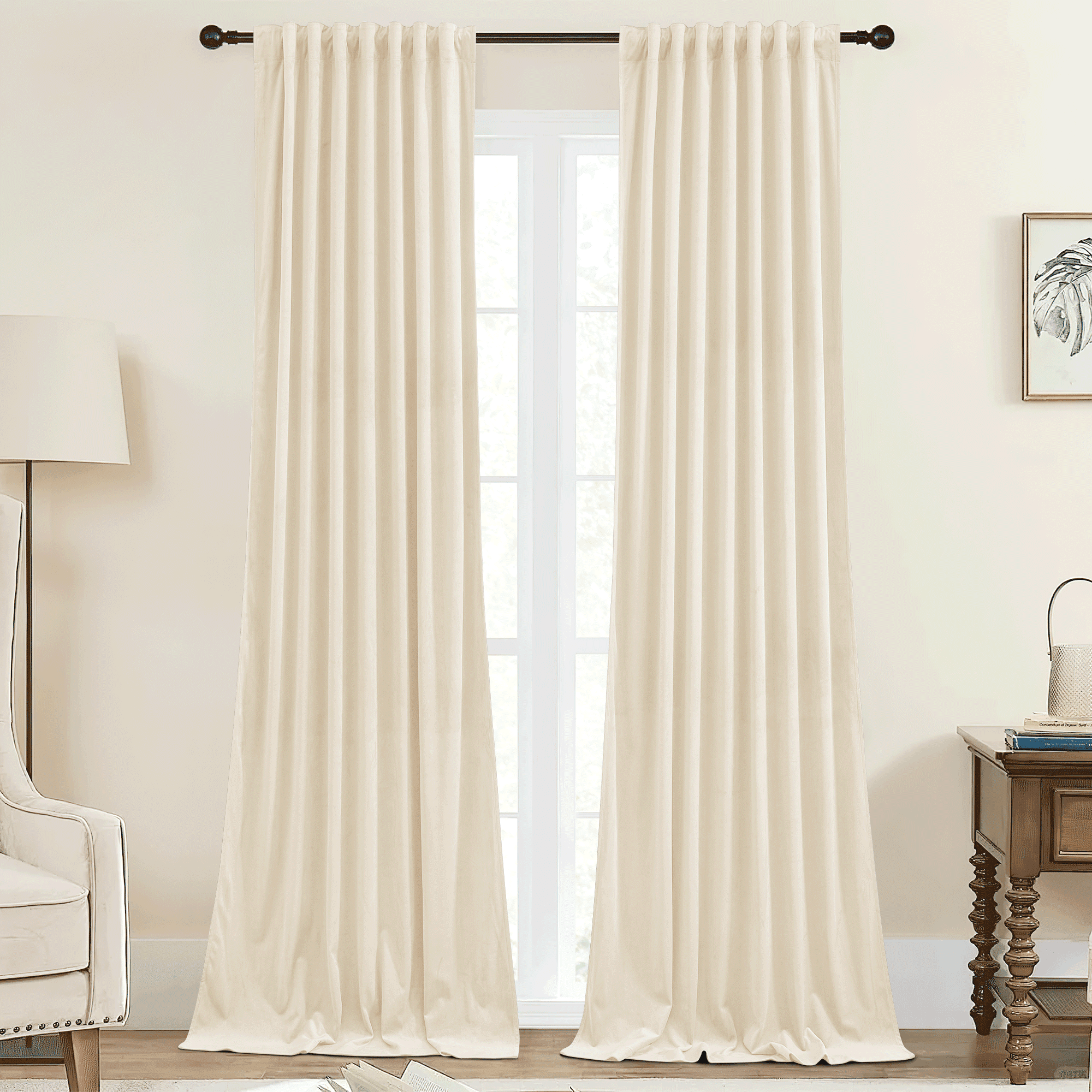 StangH Ivory White Velvet Curtains 84 Inch Length - Light Dimming ...