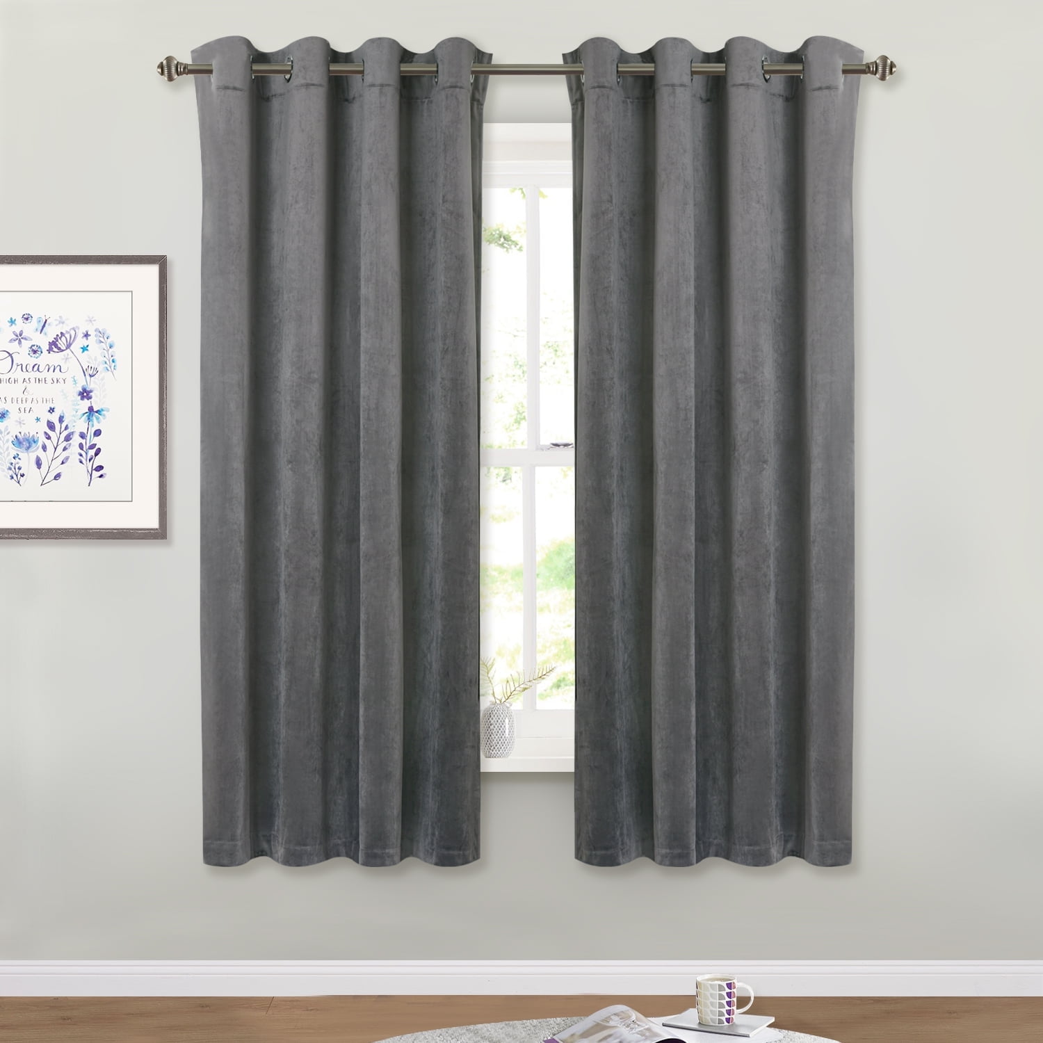 StangH Kitchen Grey Velvet Drapes 63-inch - 2 Panels of Soft Smooth ...