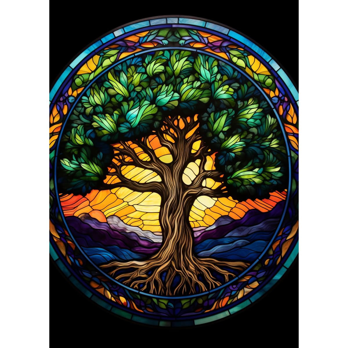 Stanied Glass Colorful Tree 5D Diamond Art DIY Paint with Full Drill ...