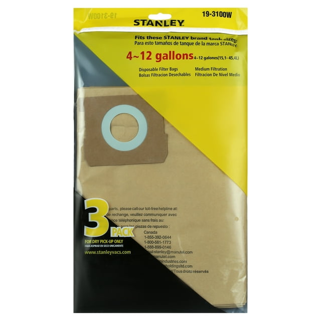 Stanley 5-8 Gallon Disposable Filter Bag for Dry Vacuums, Dust ...