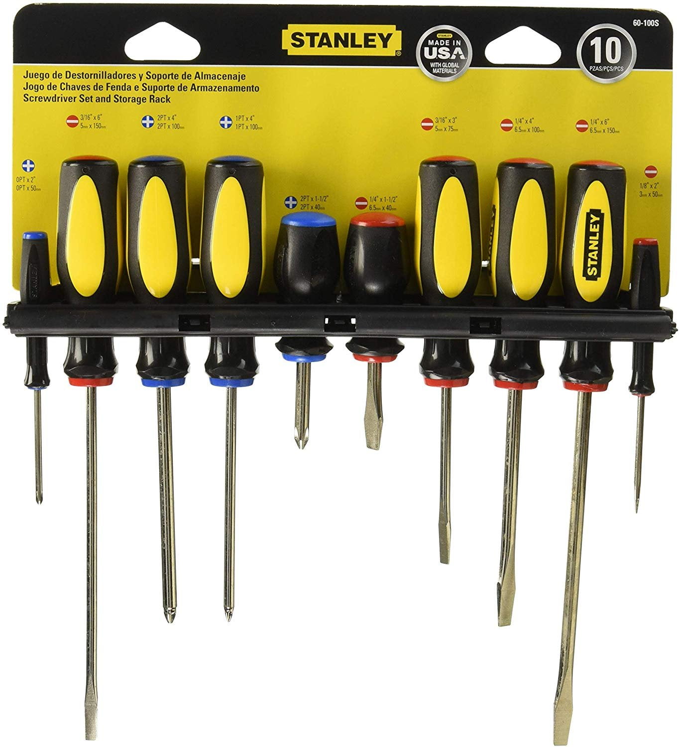 Stanley 10-Piece Standard Fluted Screwdriver Set, 60-100 with Ergonomic ...