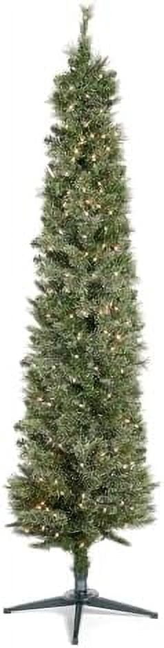 Stanley 7ft Pencil Pine Pre-Lit Slim Artificial Christmas Tree with 350 ...