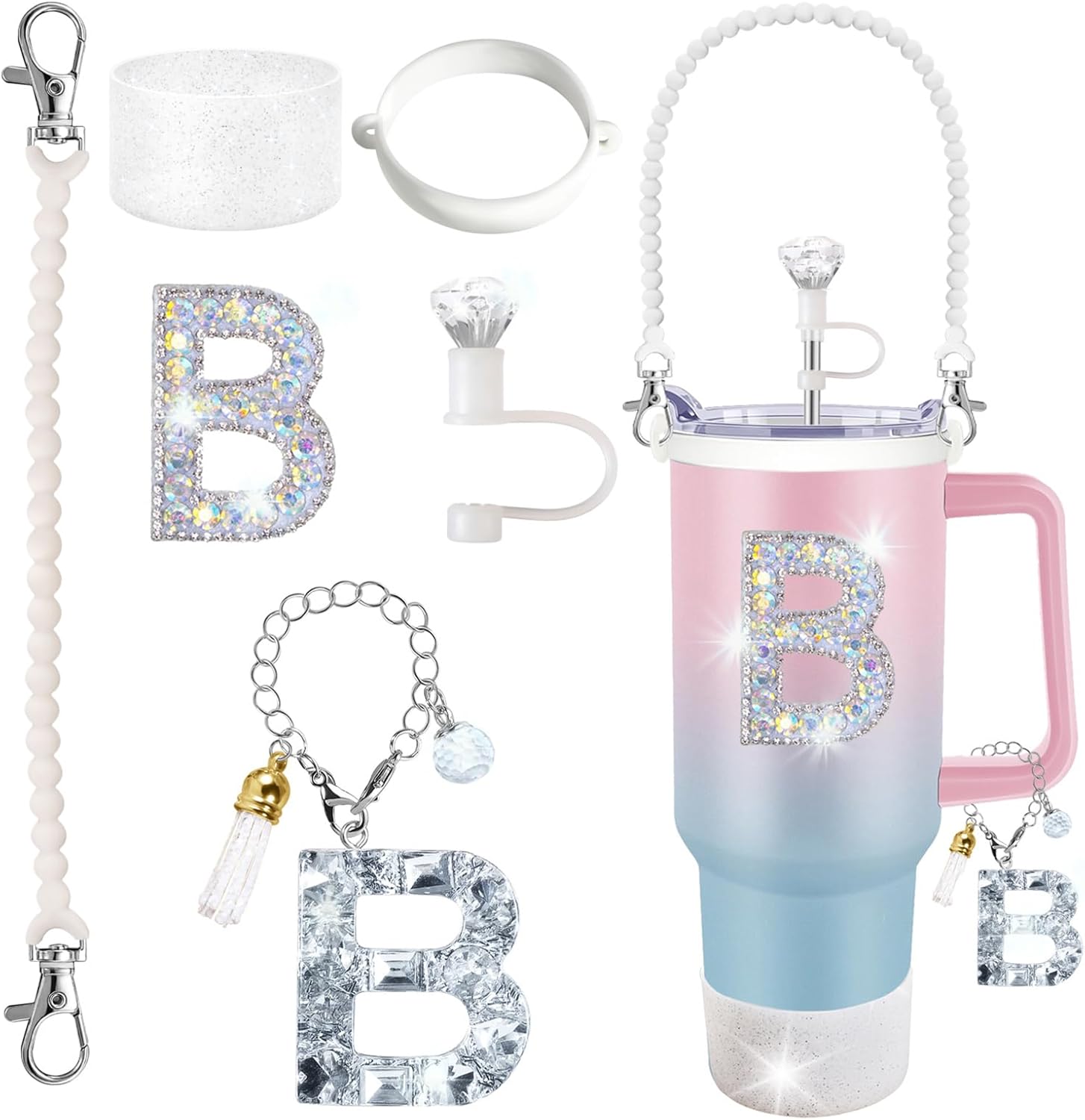 Stanley Cup Accessories 30 oz 40 oz Glitter Silver, Diamond Straw Cover ...