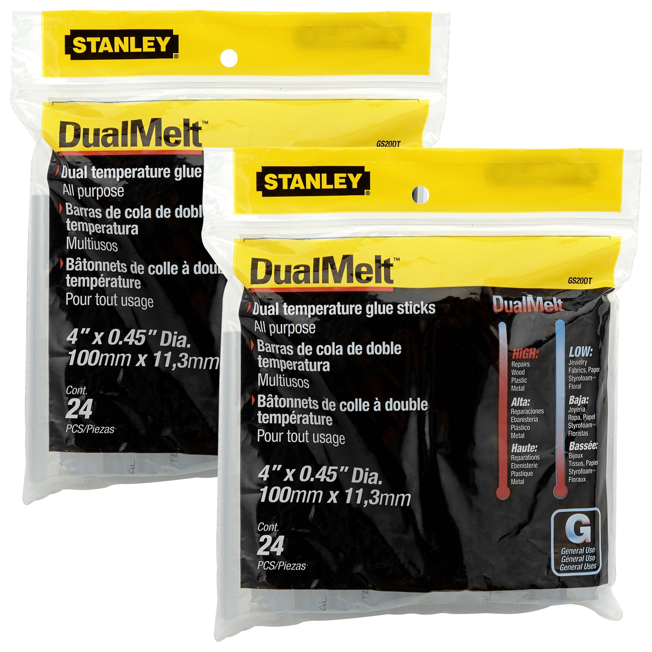 Stanley Dual Temperature Glue Sticks, 7/16 in x 4 in, 24 Per Pack, 2 ...