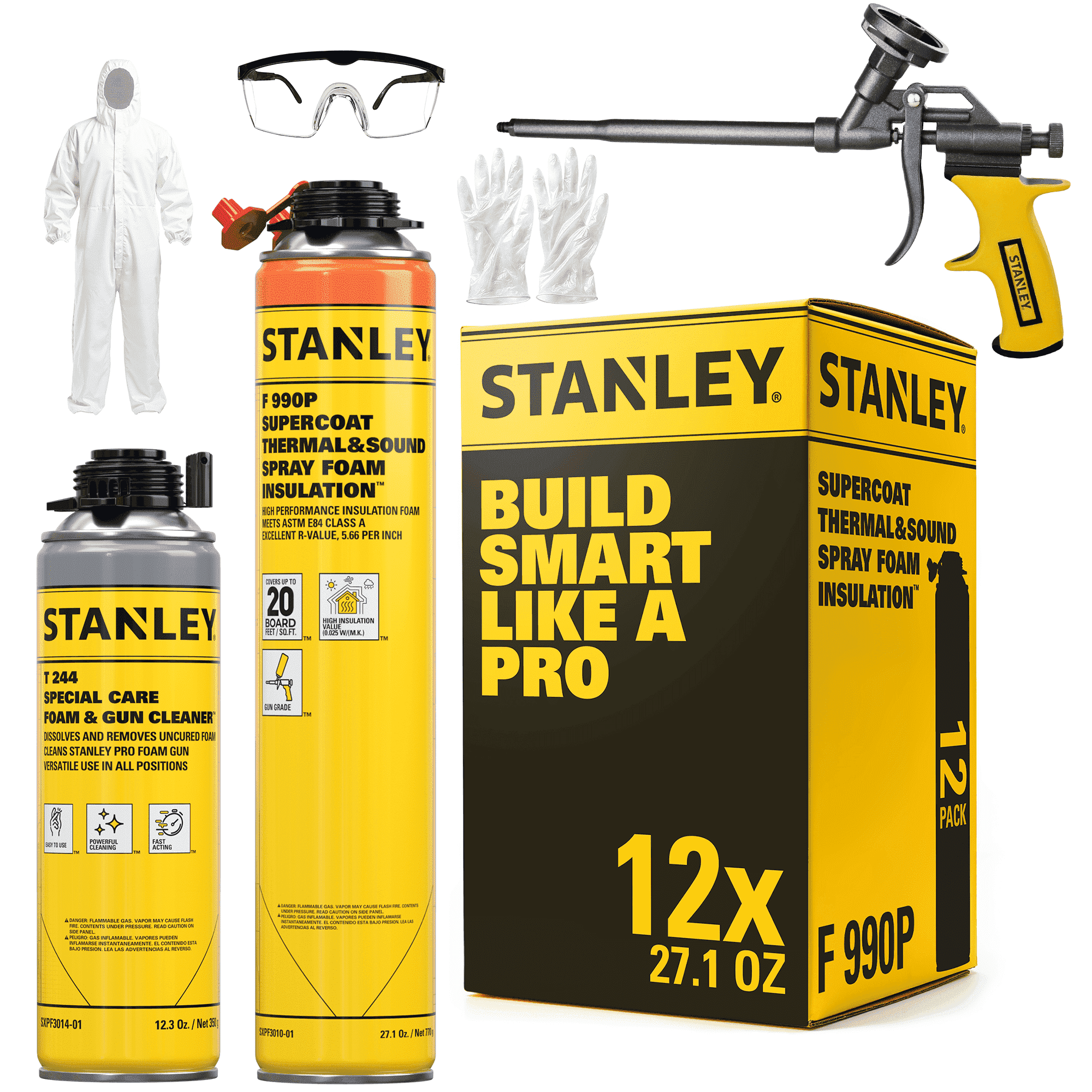 STANLEY, Fire Rated Closed Cell Spray Foam Kit, F990P, R-Value 11.32 ...