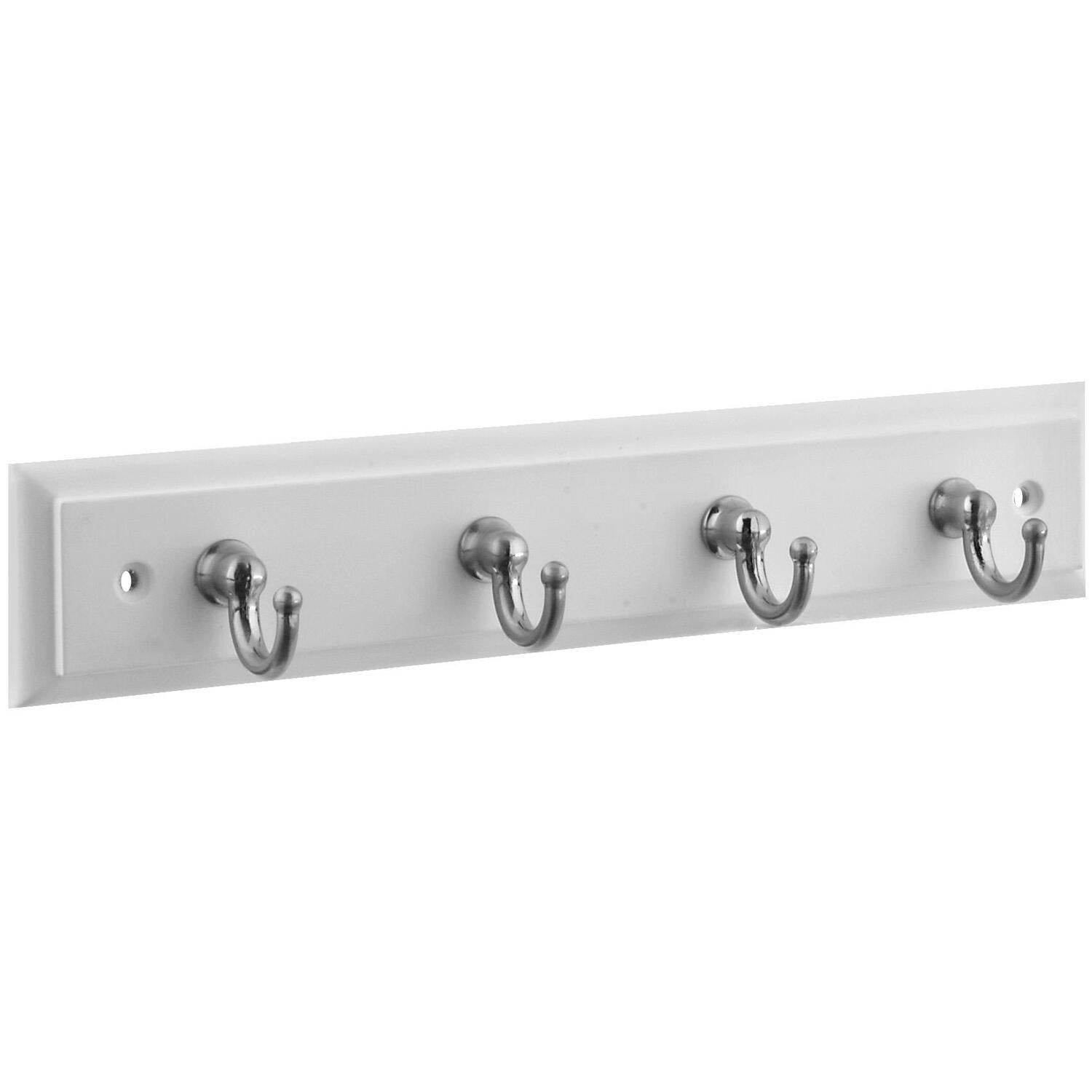 Stanley Hardware 813071 4 Satin Nickel Hooks on 9" White Rail Keytidy ...