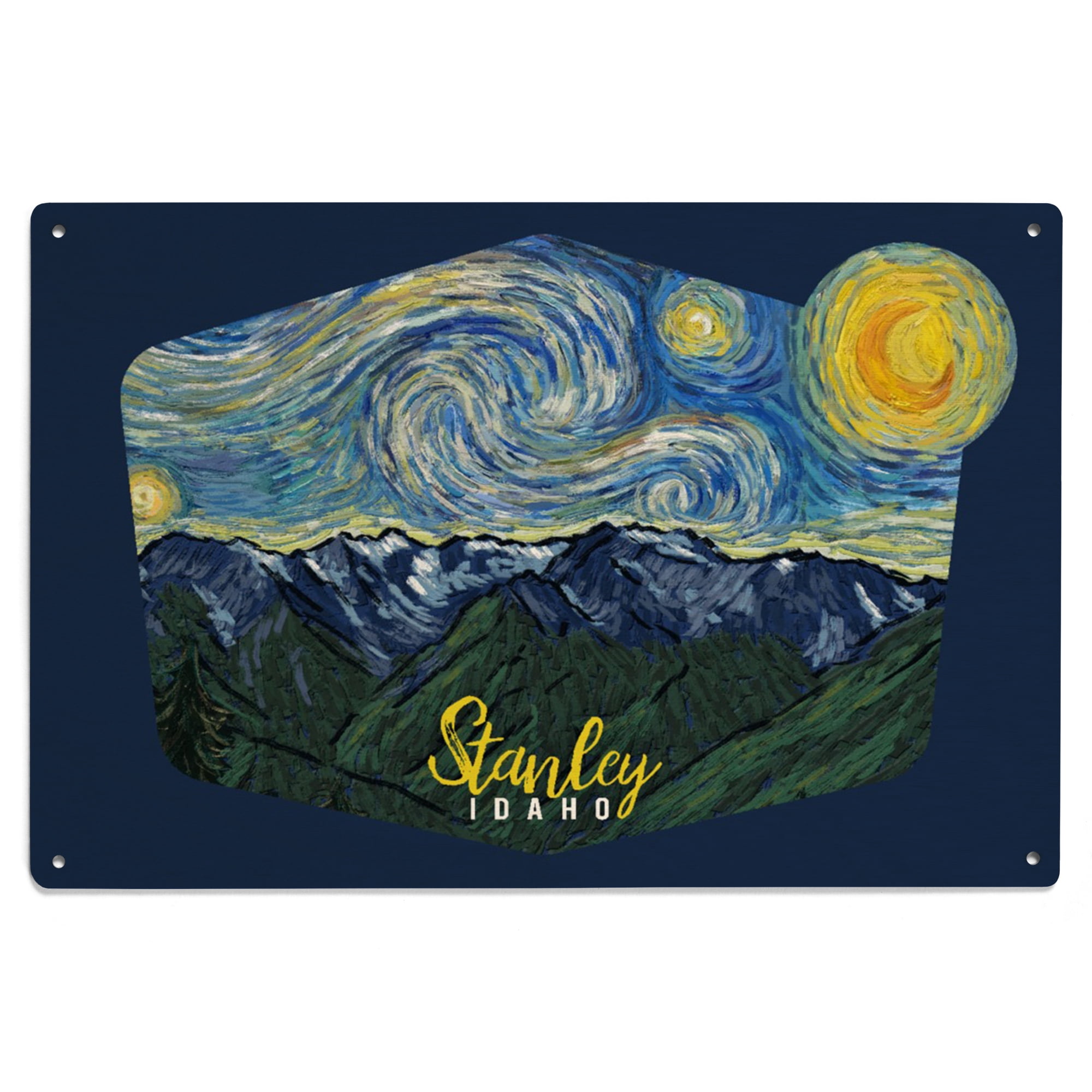 Stanley, Idaho, Starry Night, Contour Birch Wood Wall Sign (6x9 Rustic ...