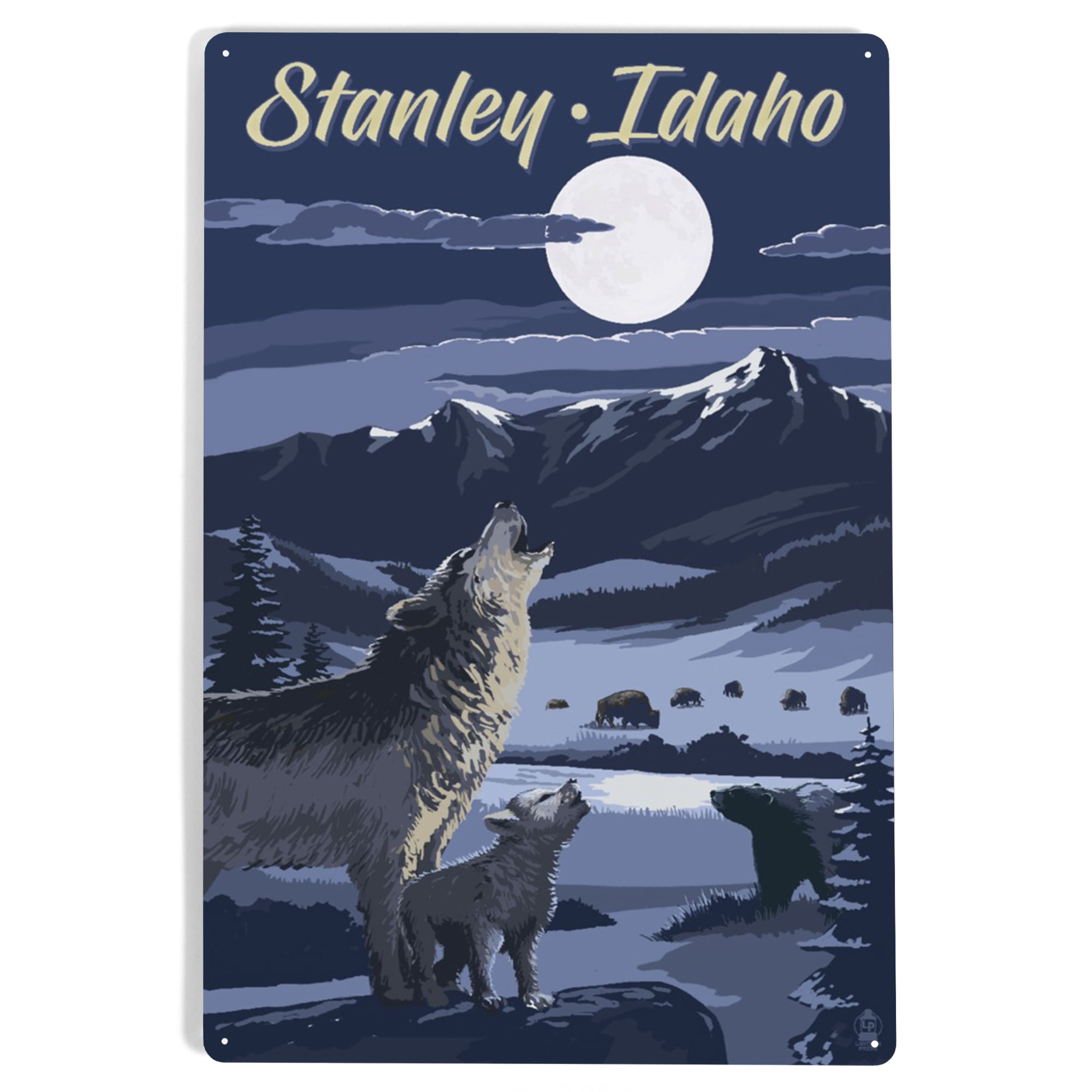 Stanley, Idaho, Wolves and Full Moon (12x18 Aluminum Art, Indoor ...