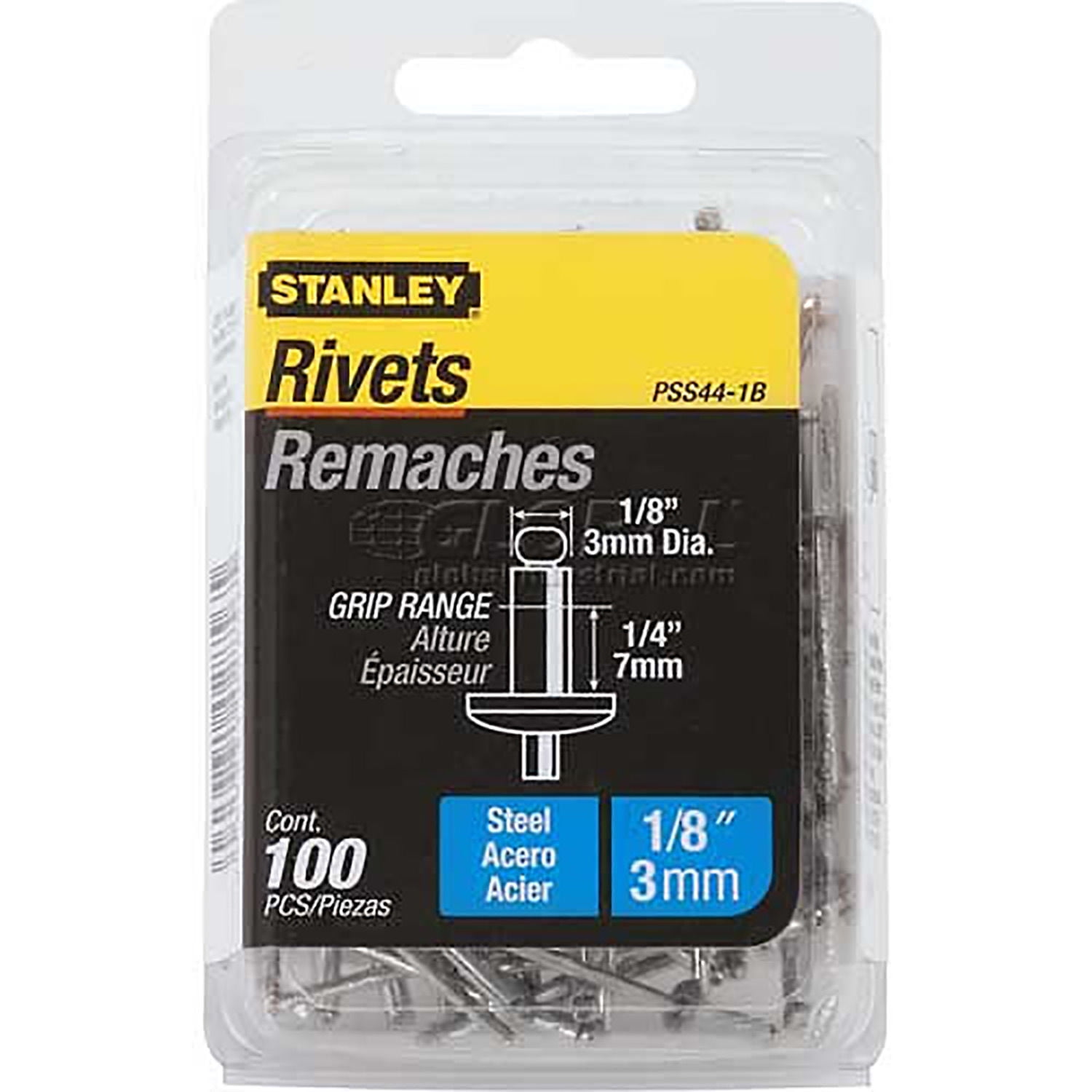 Stanley PSS44-1B Steel Rivets 1/8" x 1/4", 100 Pack - Walmart.com