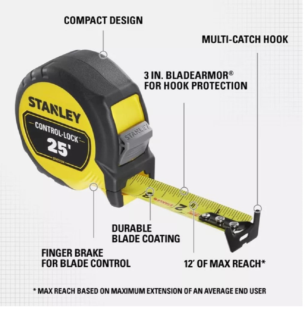 Stanley STHT37255 Control Lock Tape Measure 25 ft. 2 Pack - Walmart.com