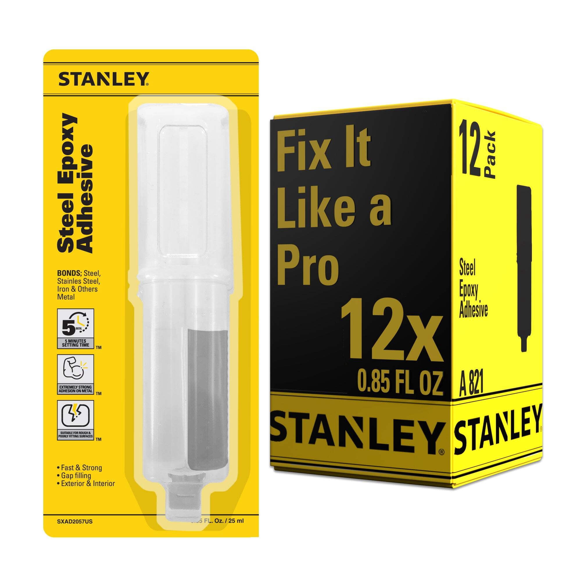 Stanley Steel Epoxy Adhesive - High Strength Bonding, 0.85oz-12 Pack ...