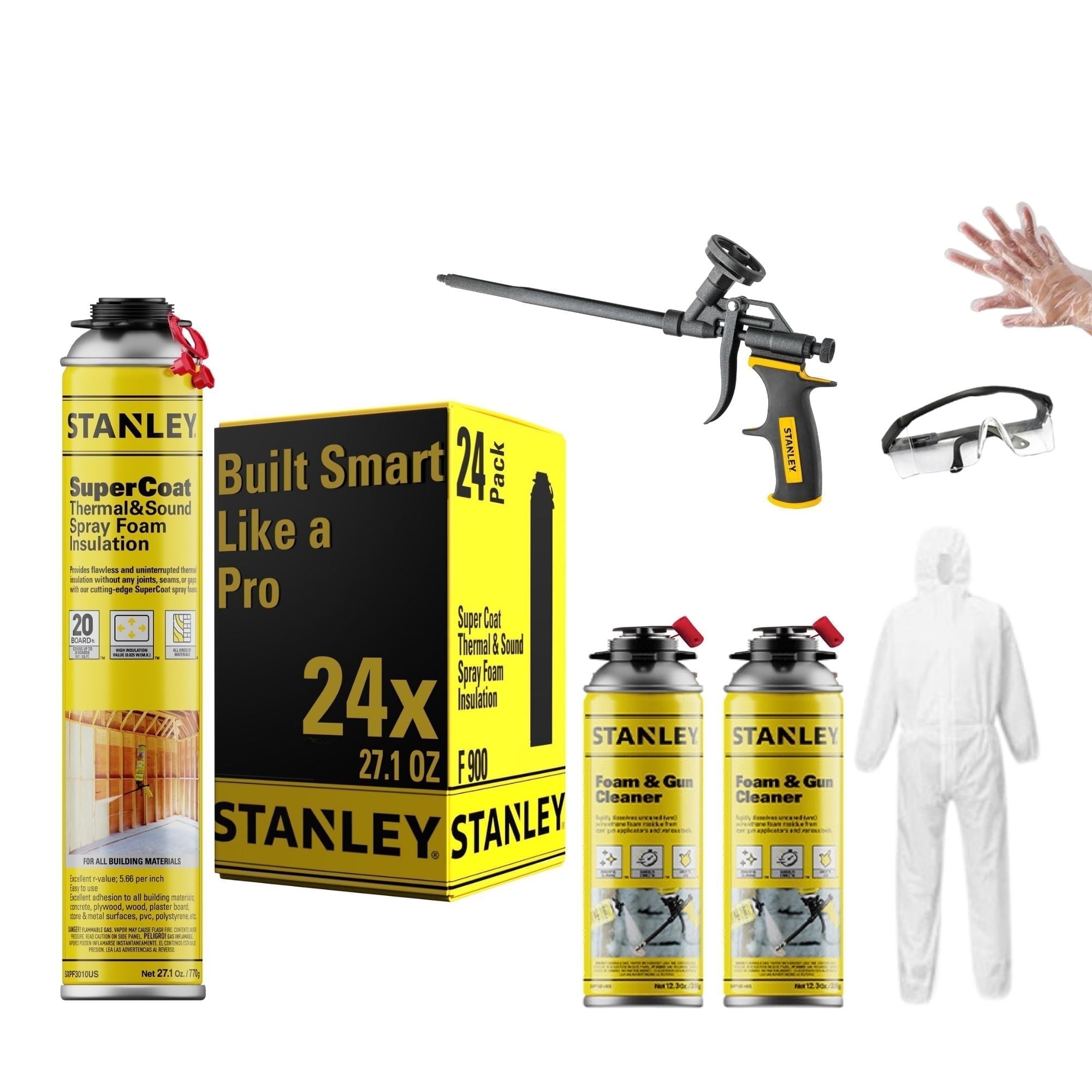 Stanley Supercoat Spray Foam Insulation- Closed Cell,480 Board feet - 27.1 oz, 24 Pack Set ...