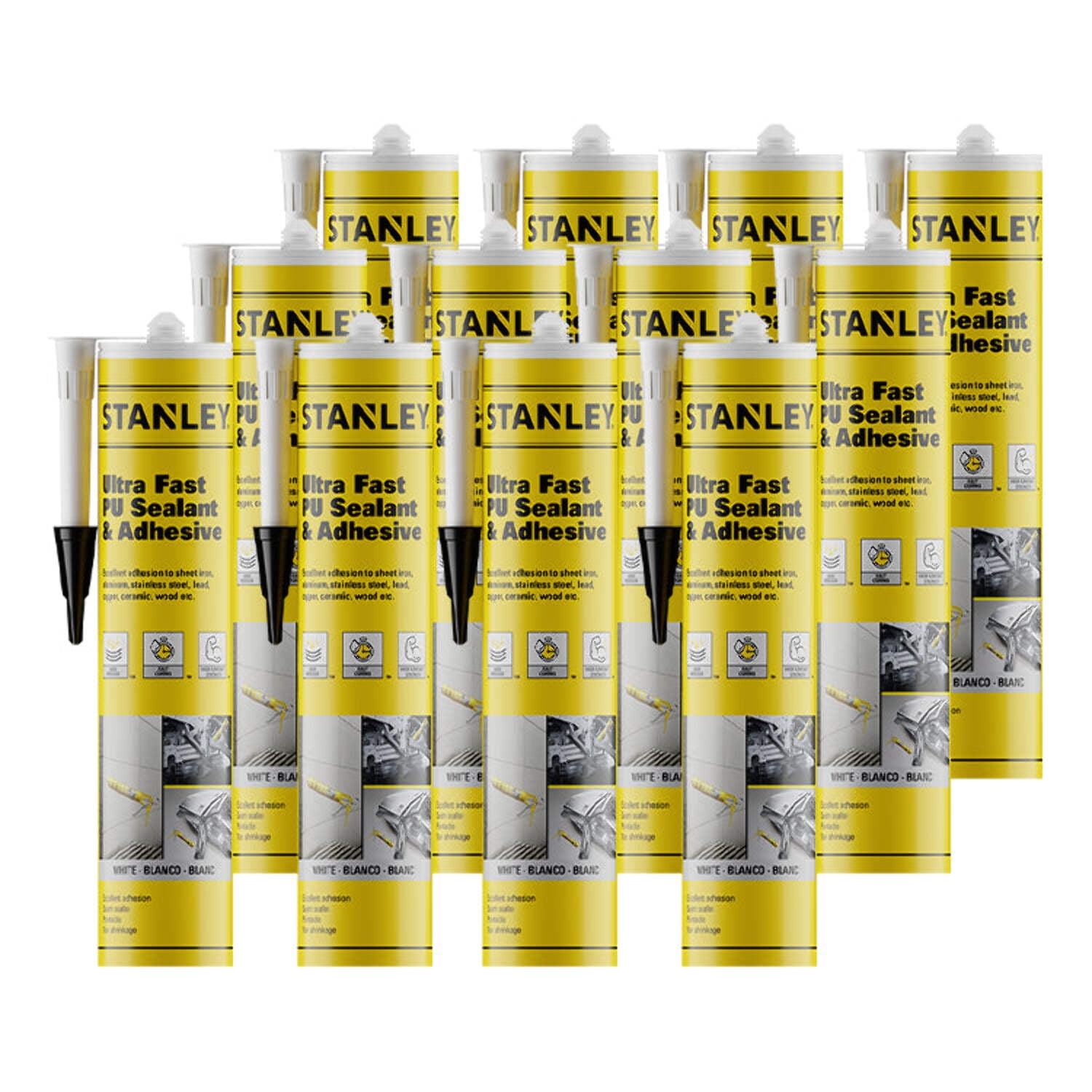 Stanley Ultra Fast Polyurethane Sealant & Adhesive - White, 10.1oz-12 ...
