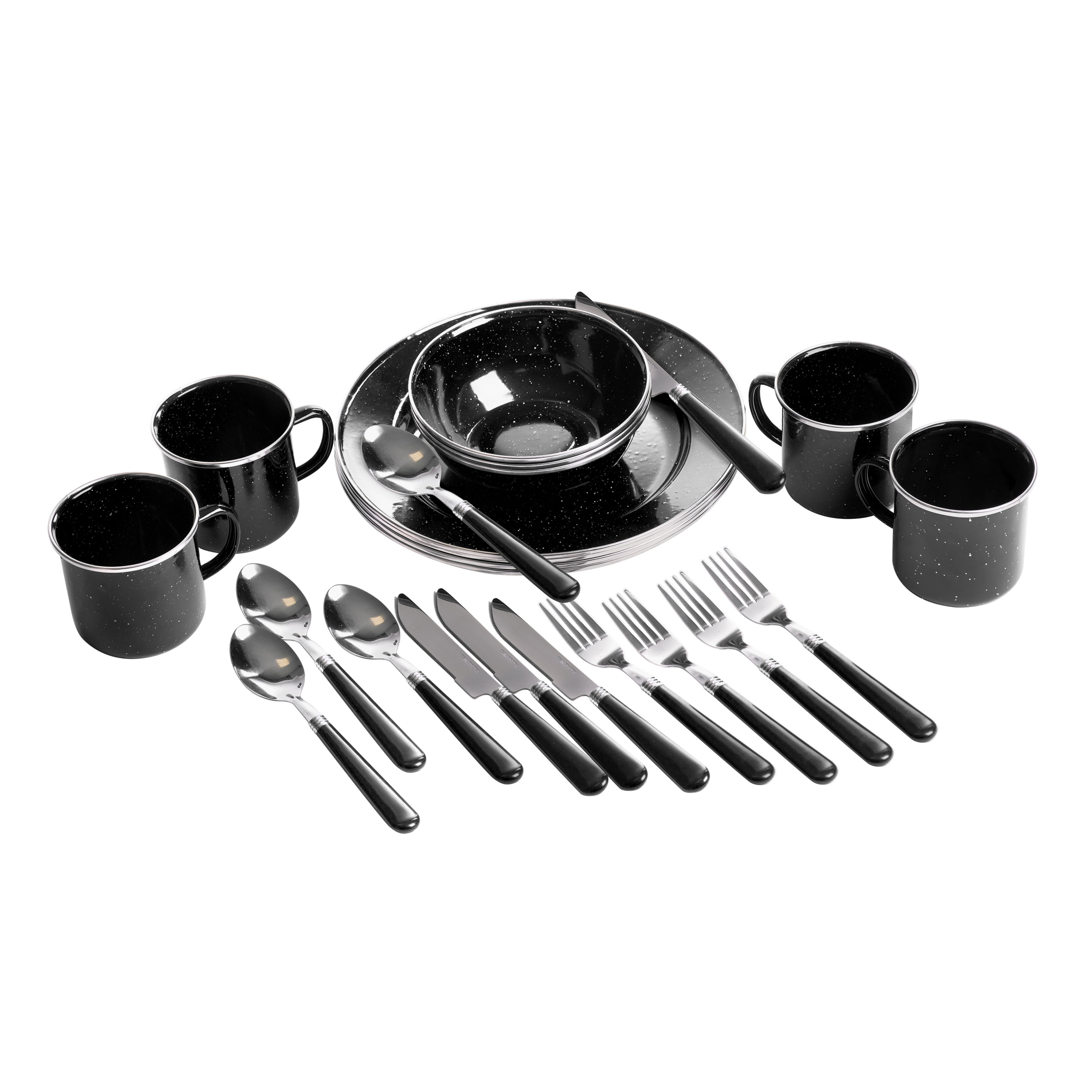 Stansport Deluxe 24-Piece Enamel Tableware Set - Black - Walmart.com