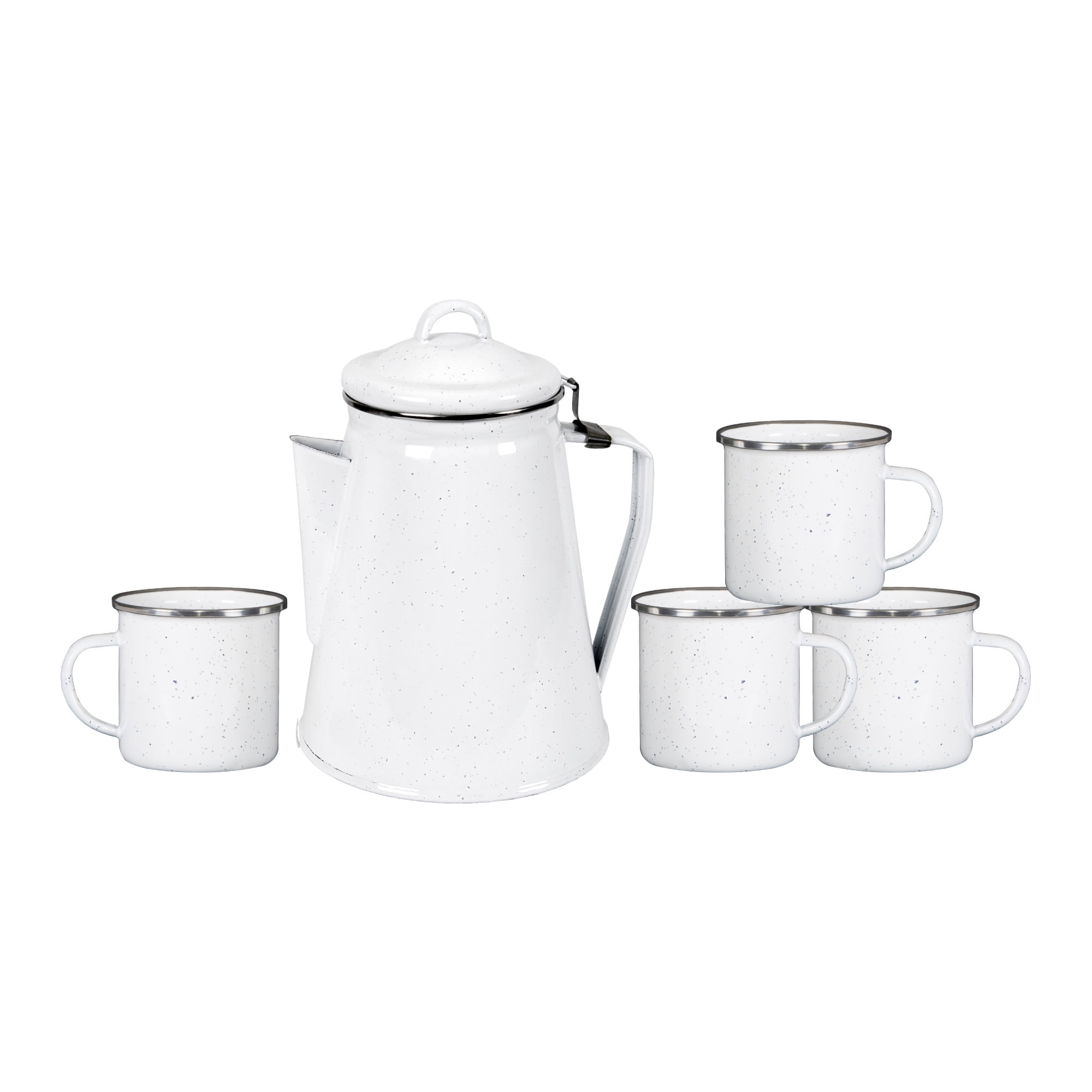 Stansport Enamel Percolator Coffee Pot & 4 Mug Set - White - Walmart.com