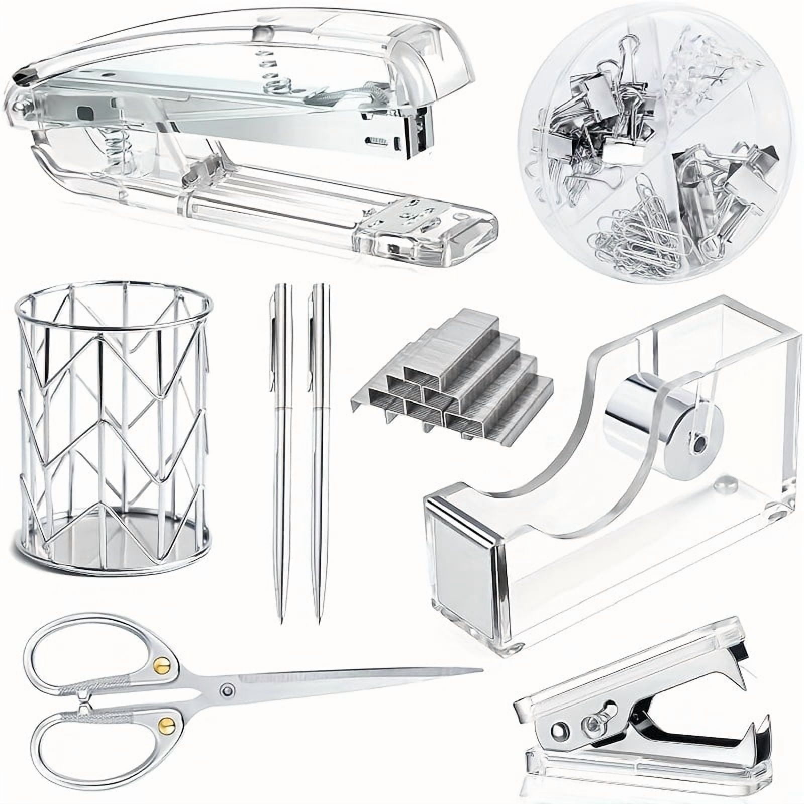 Stapler , Pen Holder, 2 Ballpoint Pens, Scissor Glue, Binder, Ruler ...