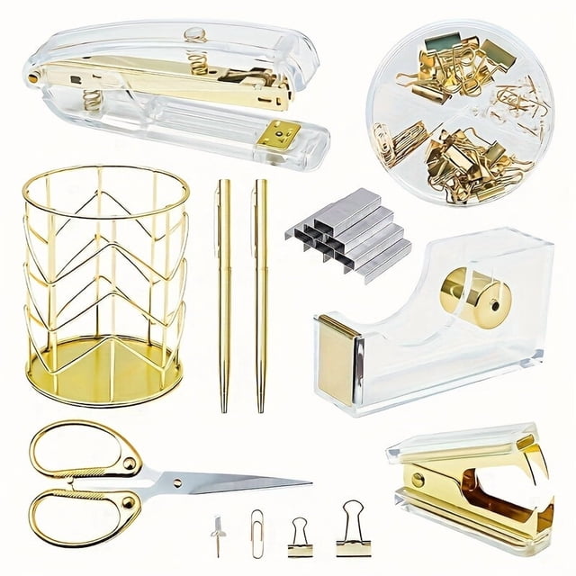Stapler , Pen Holder, 2 Ballpoint Pens, Scissor Glue, Binder, Ruler ...