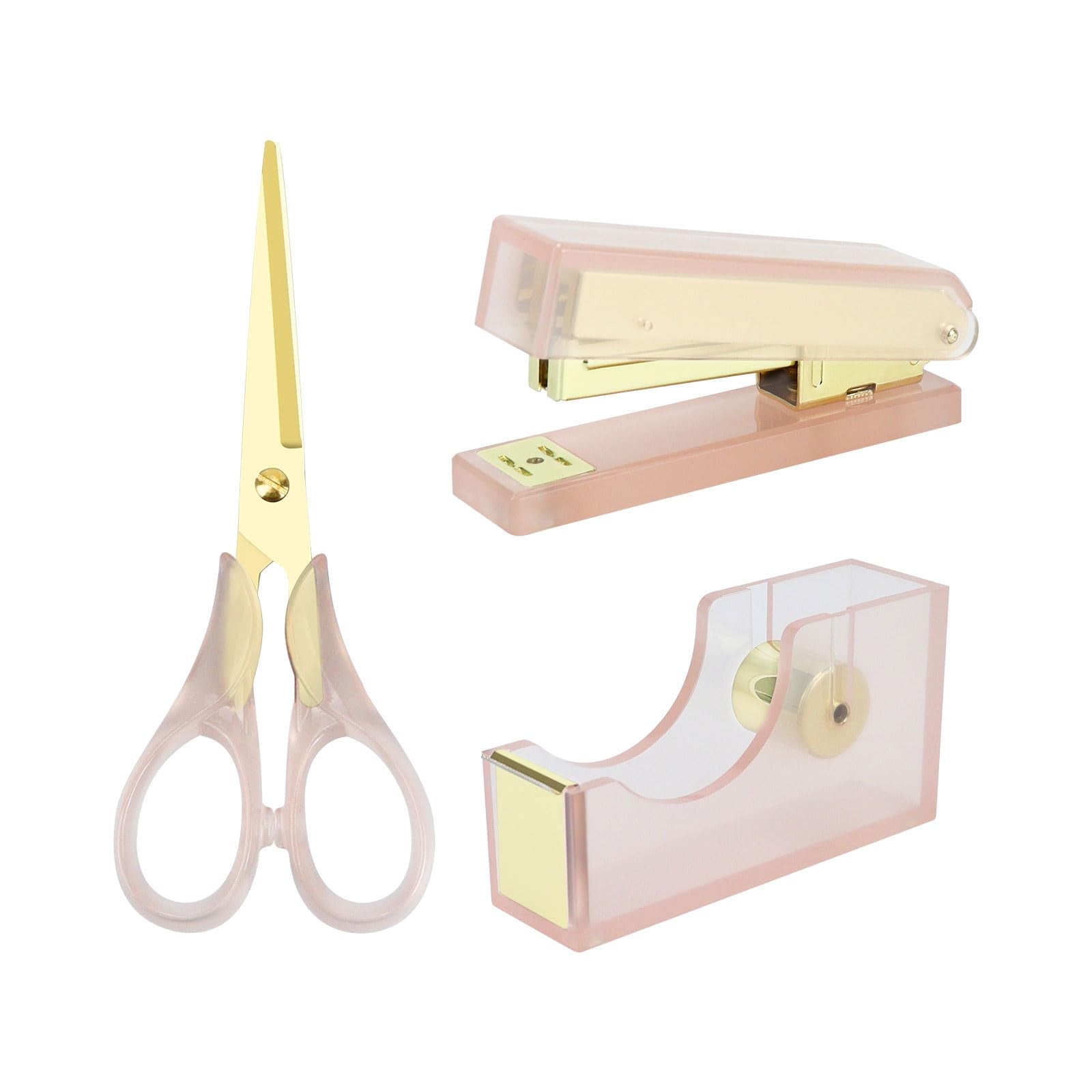 Stapler Tape Dispenser Scissors Set Acrylic Pink and Gold Heavy Duty ...