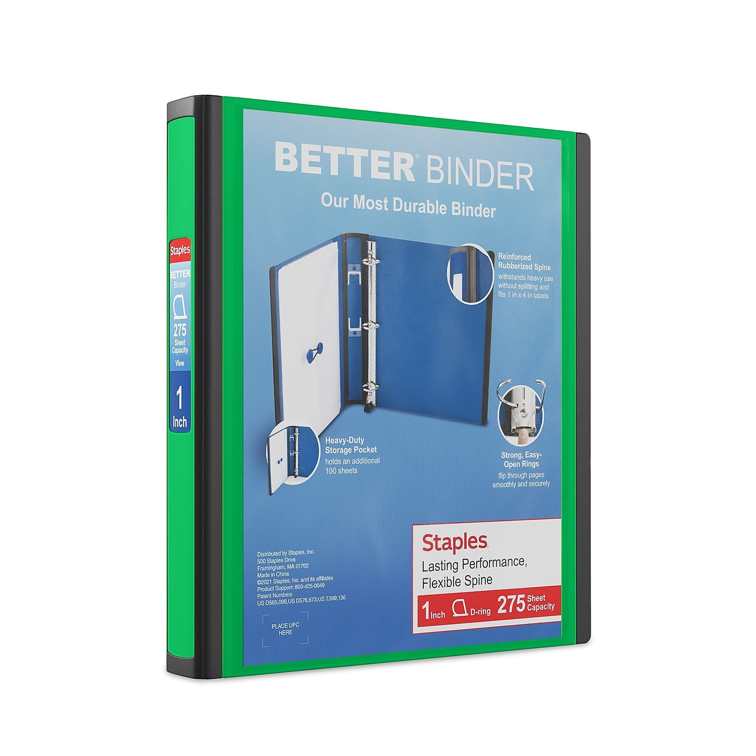 Staples 1" 3-Ring Better Binder Green 3/Pack ST55845-CCVS - Walmart.com