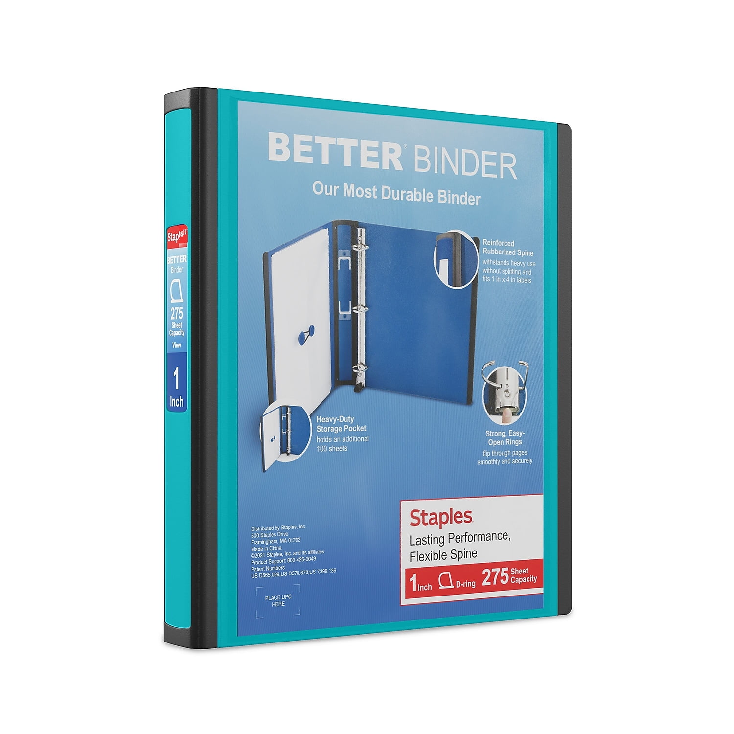 Staples 1" 3-Ring Better Binder Teal 3/Pack ST55842-CCVS - Walmart.com