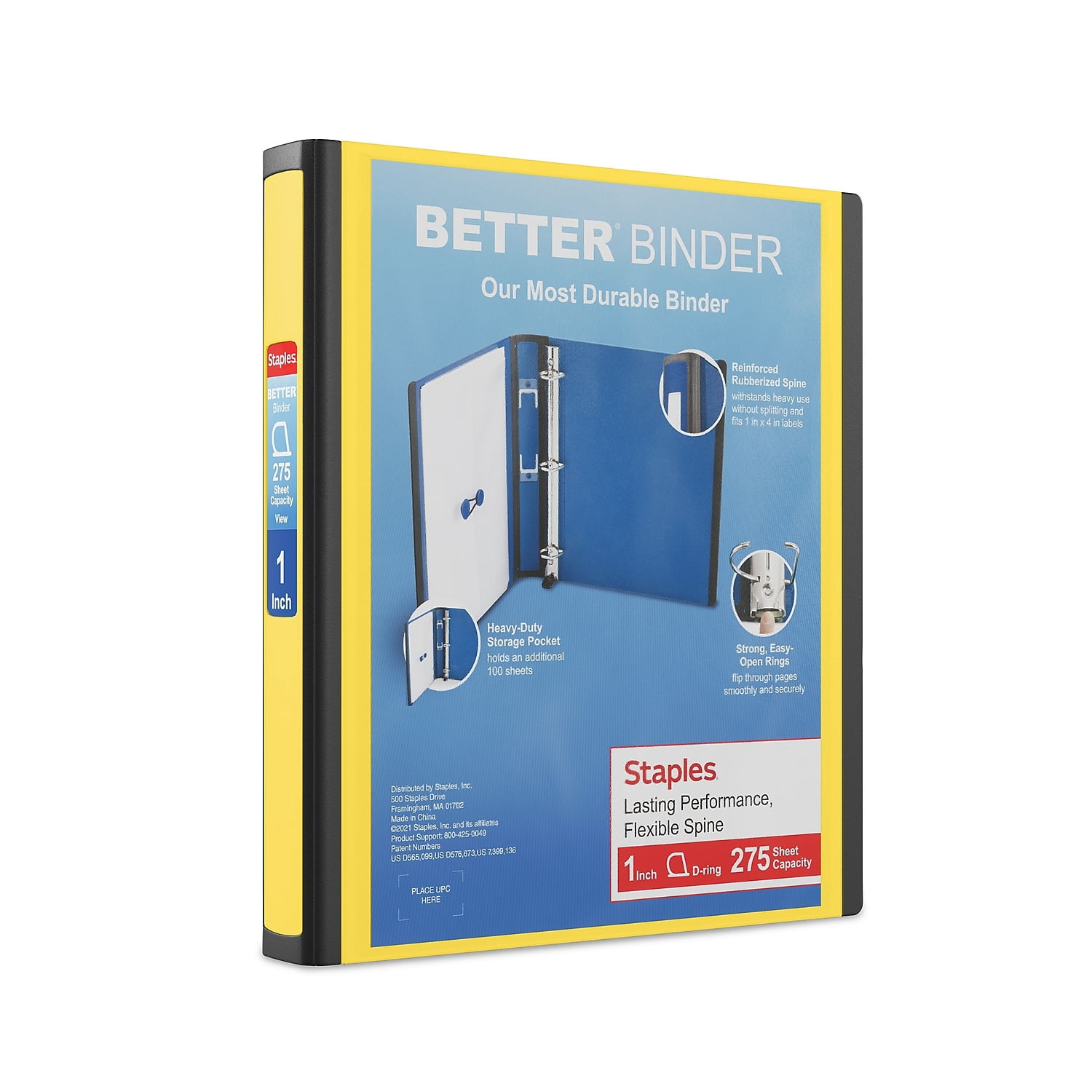 Staples 1" 3-Ring Better Binder Yellow 3/Pack ST55846-CCVS - Walmart.com