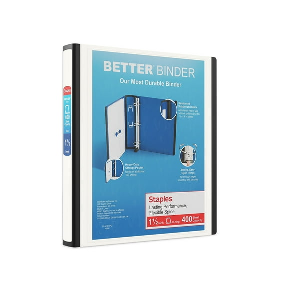 Staples 1.5" 3-Ring Better Binder White (13402) 648813 - Walmart.com