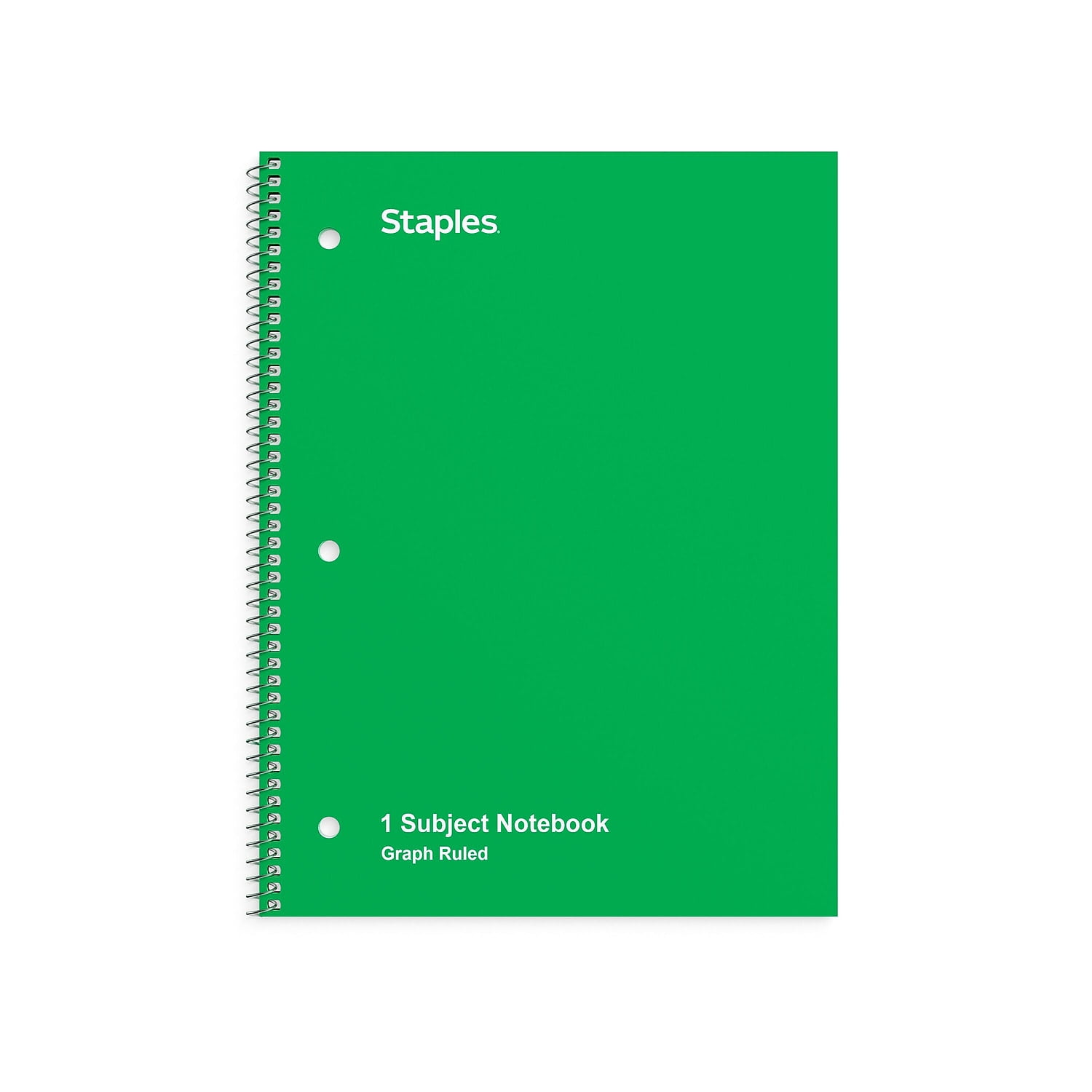 Staples 1-Subject Notebook 8" x 10.5" Graph Ruled 70 Sheets Green 3 ...