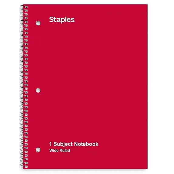Staples 1-Subject Notebook, 8" x 10.5", Wide Ruled, 70 Sheets, Assorted ...