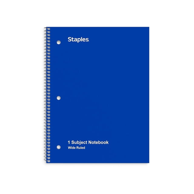 Staples 1-Subject Notebook 8" x 10.5" Wide Ruled 70 Sheets Blue (24003M ...