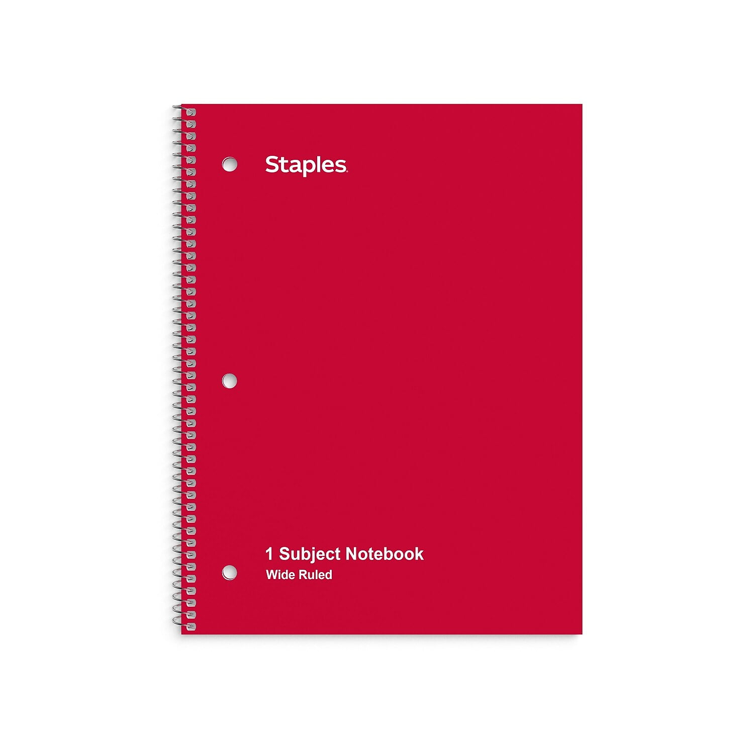 Staples 1-Subject Notebook 8" x 10.5" Wide Ruled 70 Sheets Red 3/Pack ...