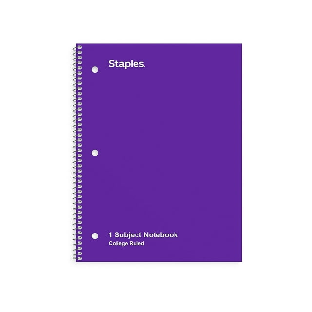 Staples 1 Subject Notebook College Ruled 8" x 10-1/2" Purple 1484083 ...