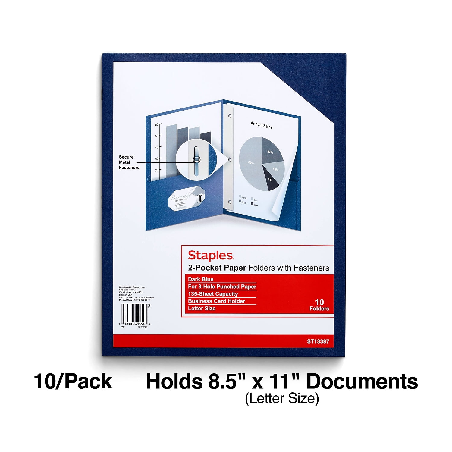 Staples 10-Pack Dark Blue 2-Pocket Paper Presentation Folder with Three ...