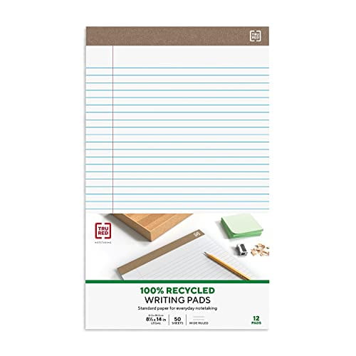 Staples 100% Recycled Perforated Writing Pads, Wide Ruled, White, 8 1/2 ...