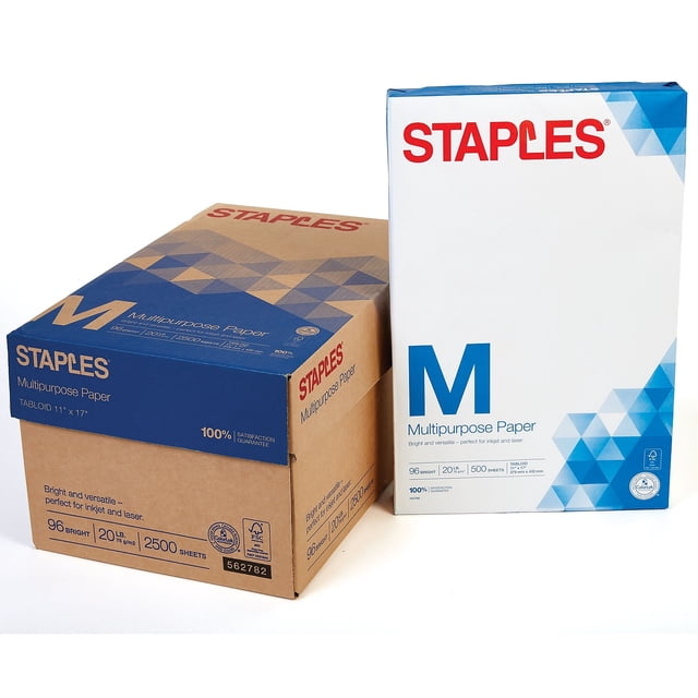 "Staples Multipurpose Printer Paper, 11"" x 17"", 20 lbs, 96 Brightness ...