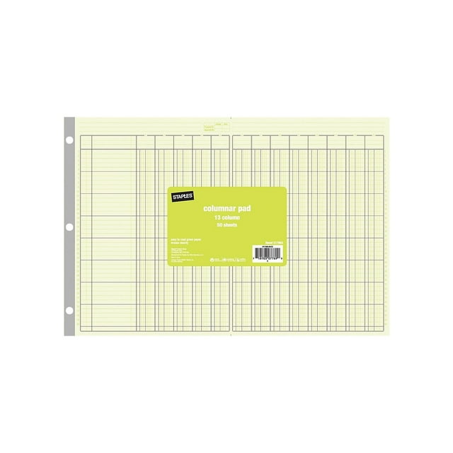 "Staples Columnar Book 16.31""W x 11""H Green with 13 Columns ...