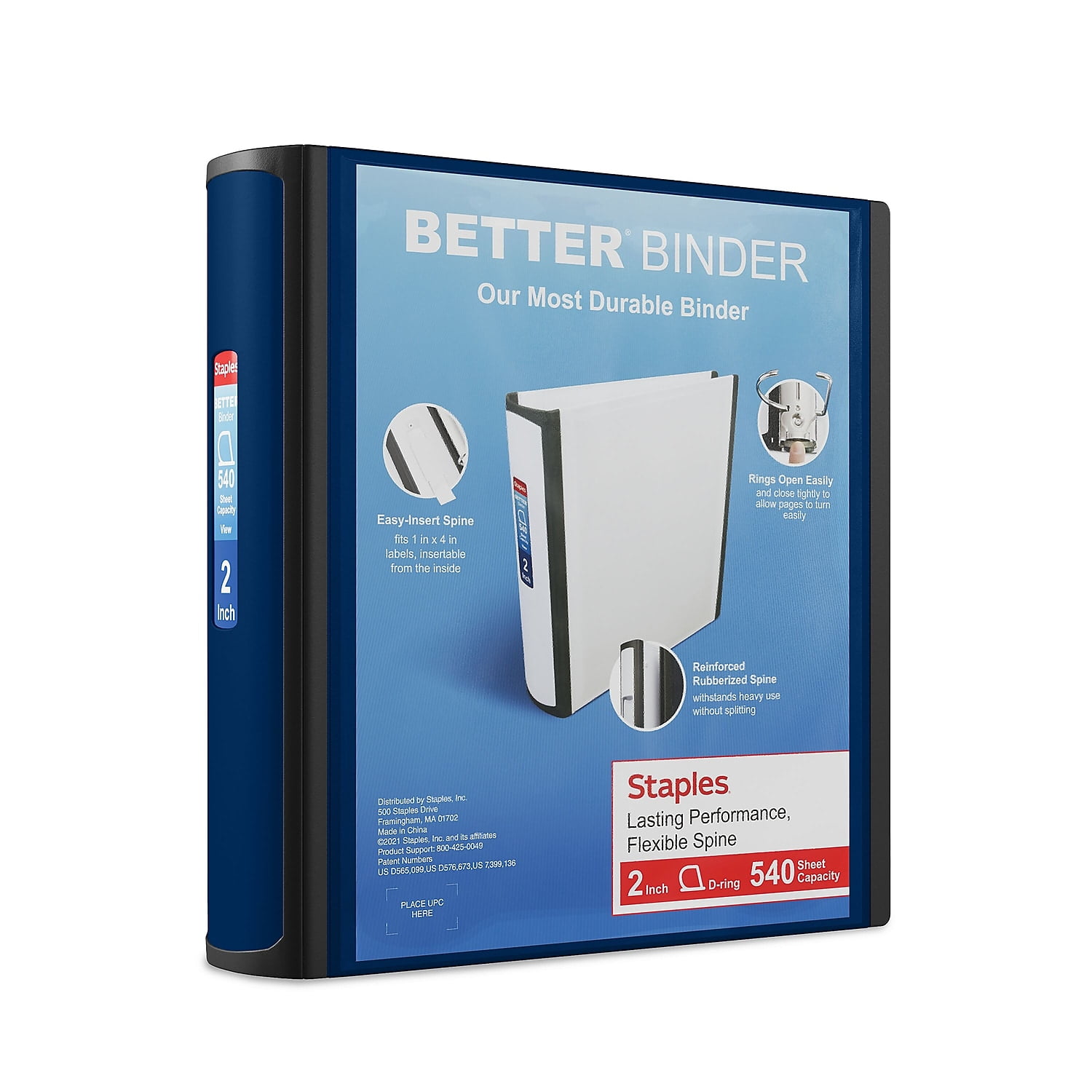 Staples 2" 3-Ring Better Binder Navy Blue 2/Pack ST55872-CCVS - Walmart.com