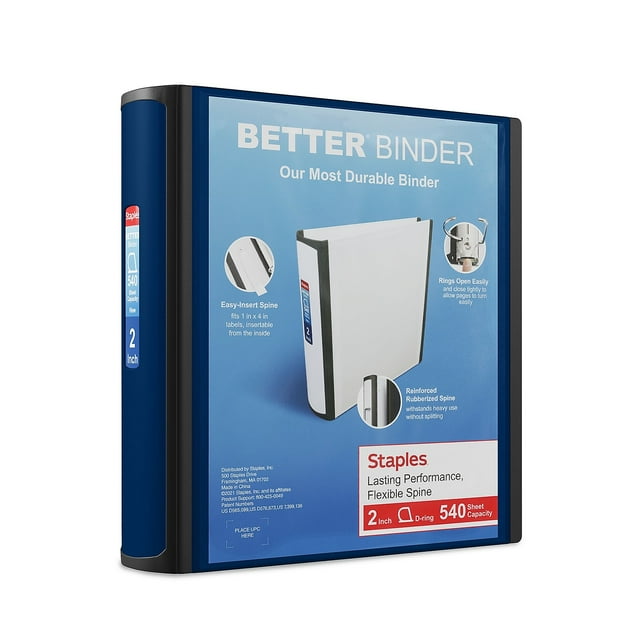Staples 2" 3-Ring Better Binder Navy Blue 2/Pack ST55872-CCVS - Walmart.com