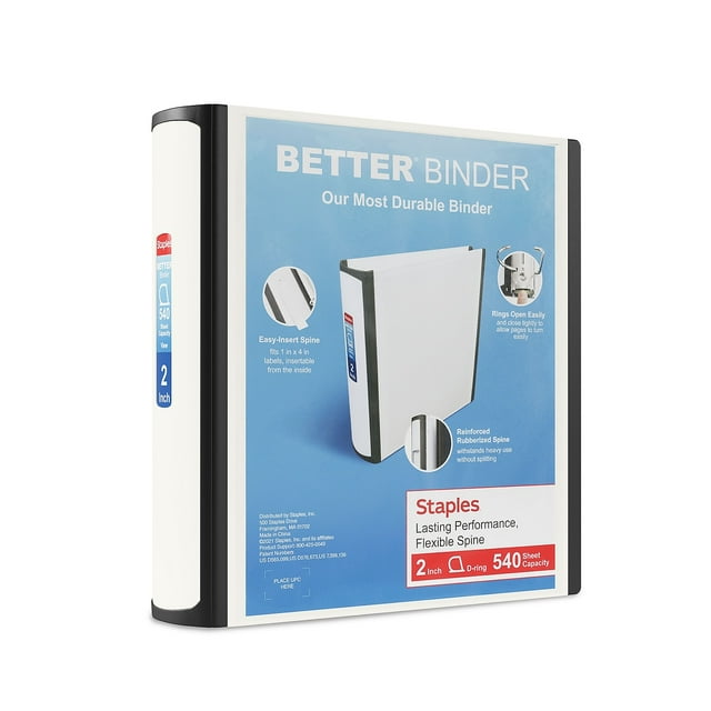 Staples Better 2-Inch D 3-Ring View Binder, White, Clear Cover with ...