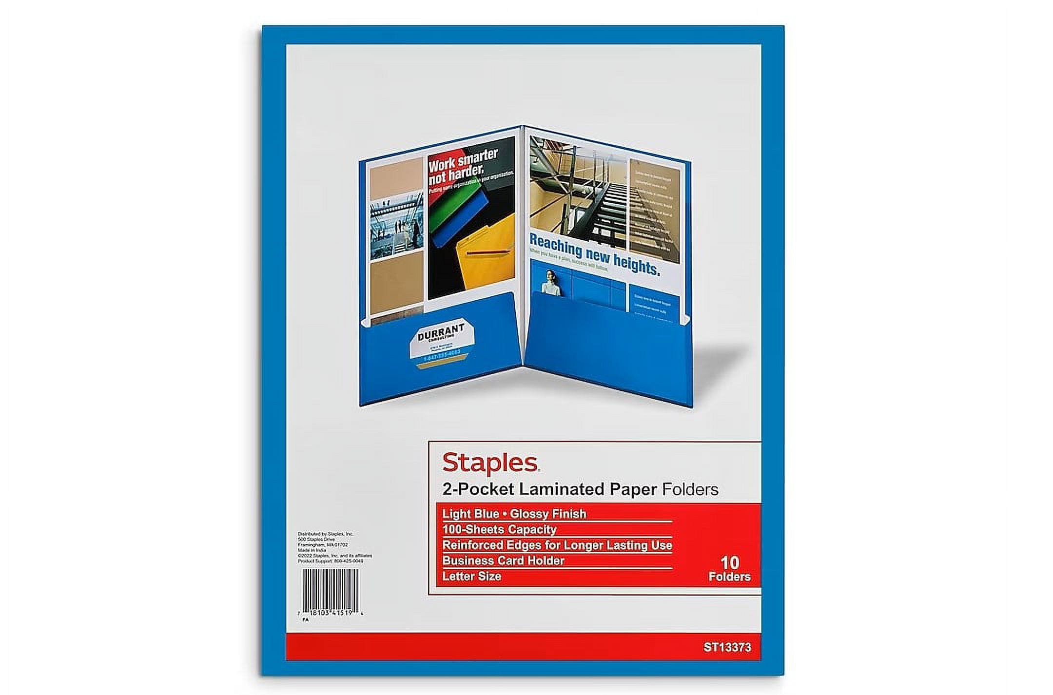 Staples 2-Pocket Laminated Folders Light Blue 30/Carton ST13373-CCVS ...