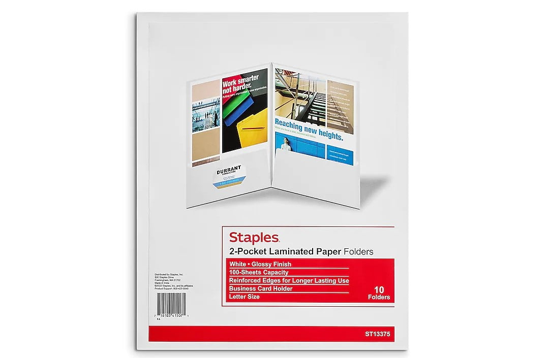 Staples 2-Pocket Laminated Folders White 30/Carton ST13375-CCVS ...