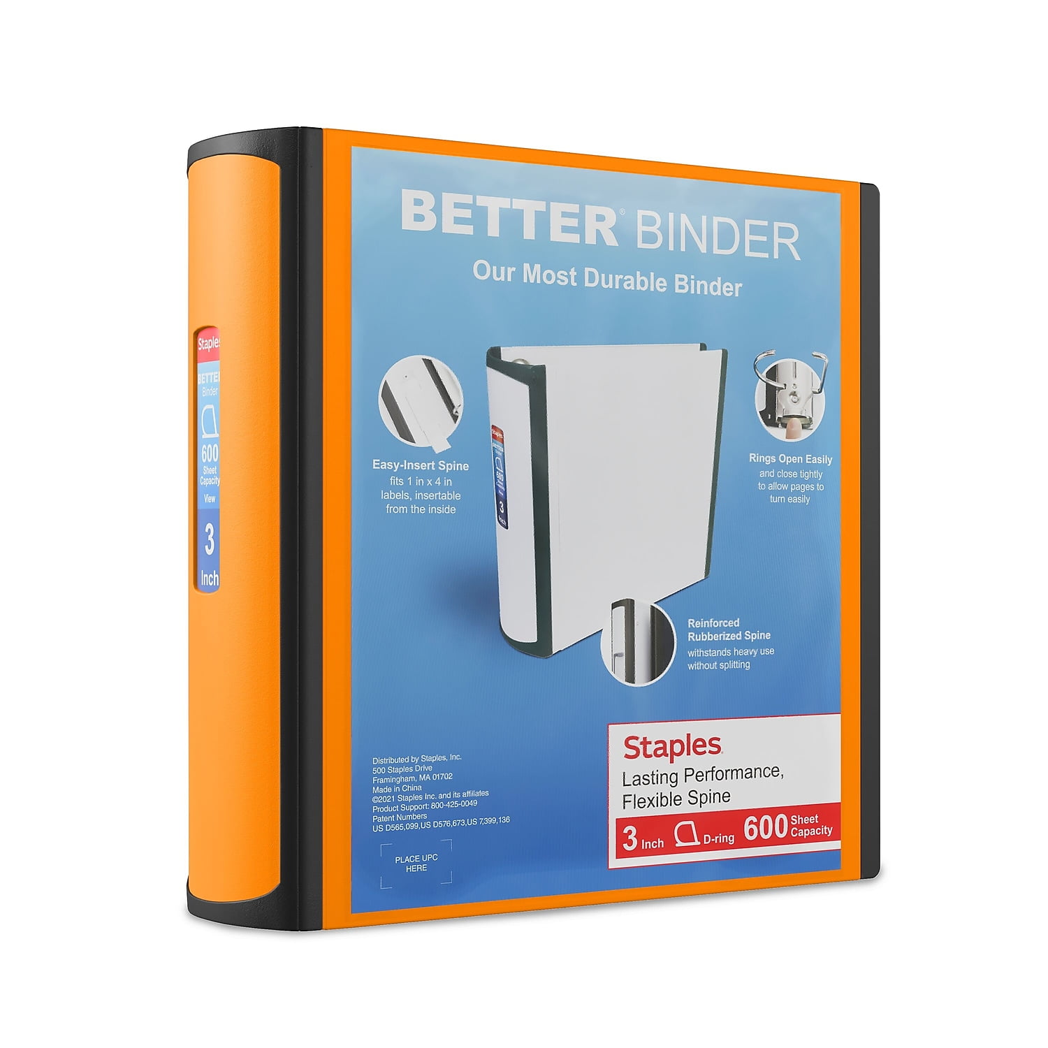 STAPLES 3-Inch 3-Ring Better Binder, Orange, 2-Pack, Archival Safe, Pockets - Walmart.com
