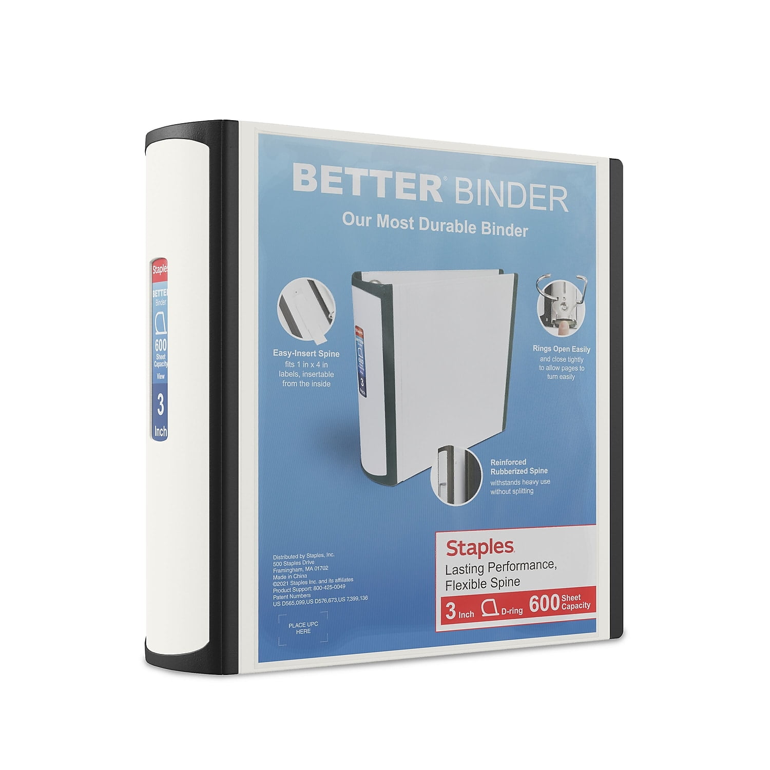 Staples 3-Inch D-Ring Better View Binder, White Cover, 2/Pack - Walmart.com
