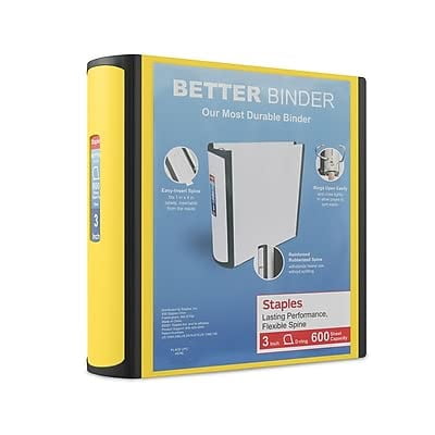 Staples 3-inch 3-Ring Better Binder, Yellow, 2/Pack (ST55895-CCVS ...