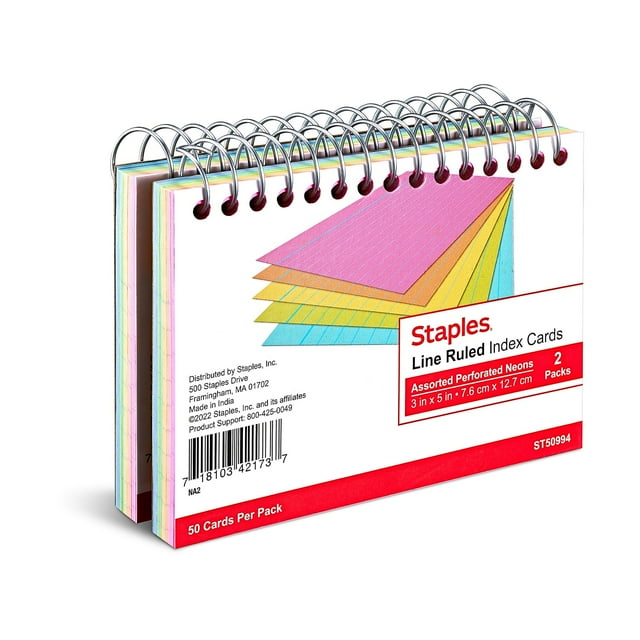 Staples 3" x 5" Index Cards Lined Neon 6/Carton ST50994-CCVS - Walmart.com