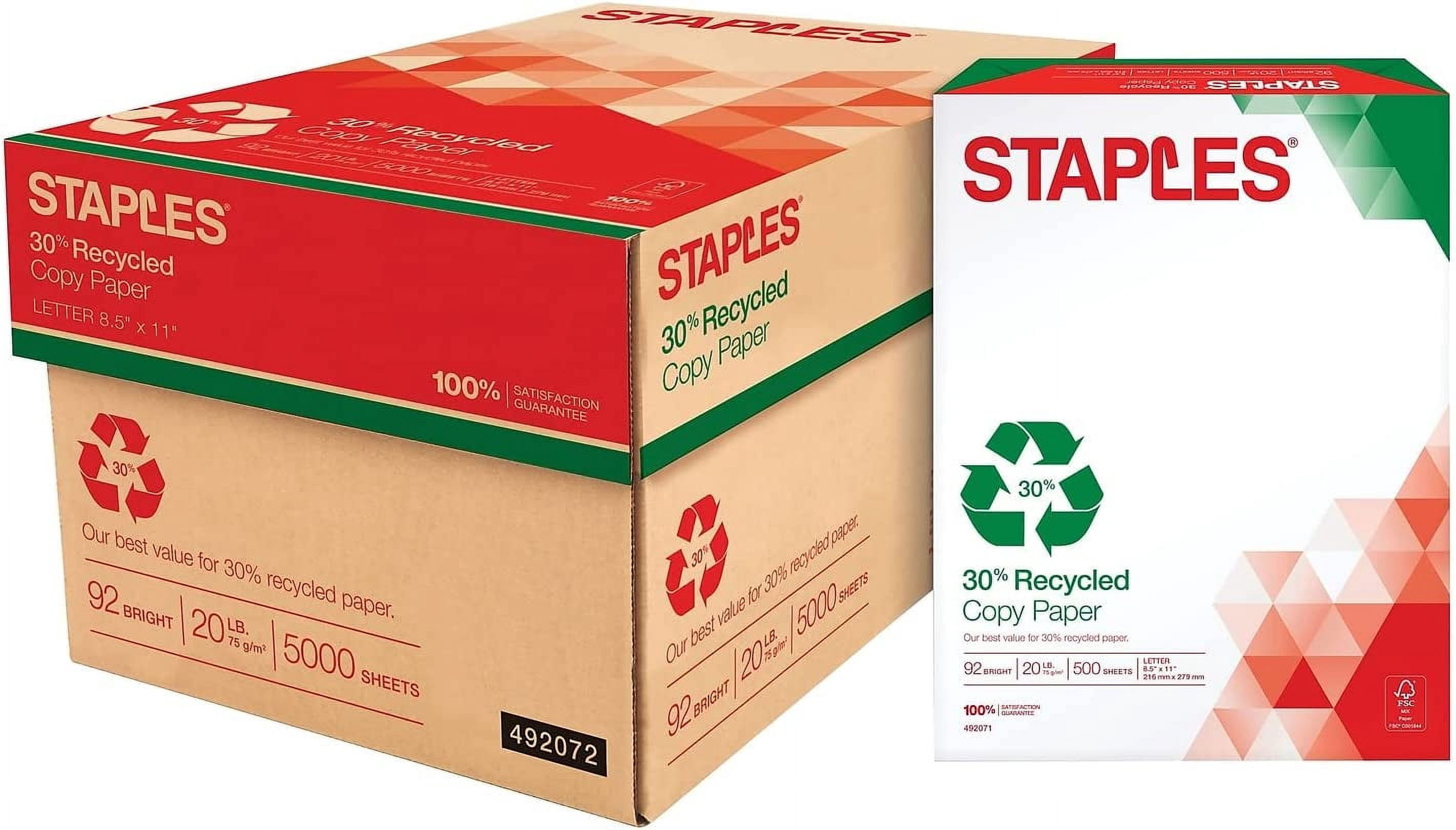 Staples 30 Percent Recycled Copy Paper, 8 1/2" x 11", Case - Walmart.com