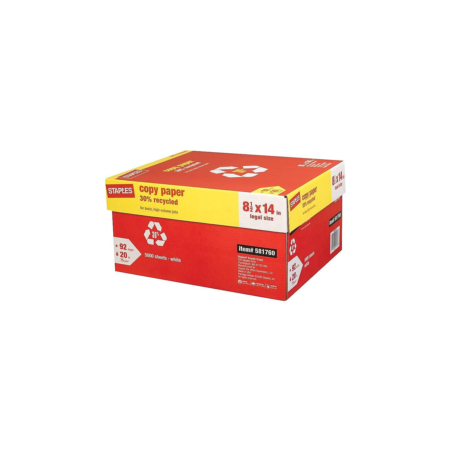 Staples Bulk Legal Size Office Supplies, 30% Recycled Copy Paper, 8.5 ...